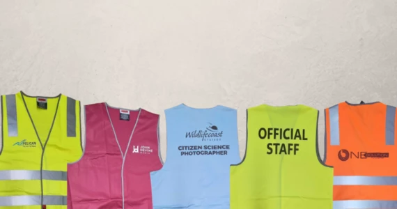 Our newest prints on coloured safety vests and high vis vests